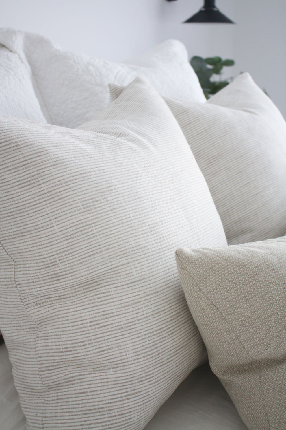Jaipur Textured French Linen Feather Filled Cushion - White with Natur ...